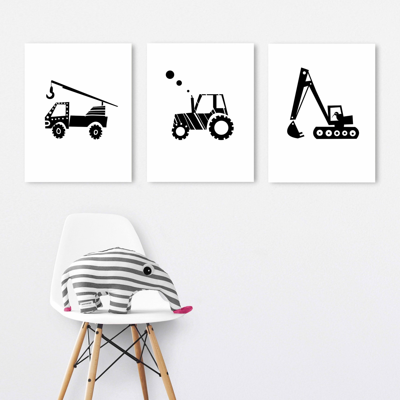 Tractor Print Digger Print and Tow Truck Print Set in Black | Etsy