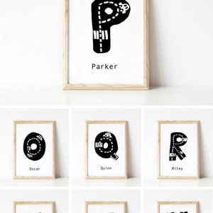 Car Themed Baby Name Printable Black and White Nursery Prints ...