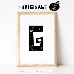 Space Themed Letter G Print for Toddler Room Decor Featuring Rocket in ...