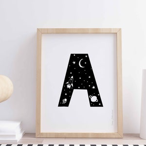 Space Themed Letter A Print for Toddler Room Decor Featuring Rocket in ...