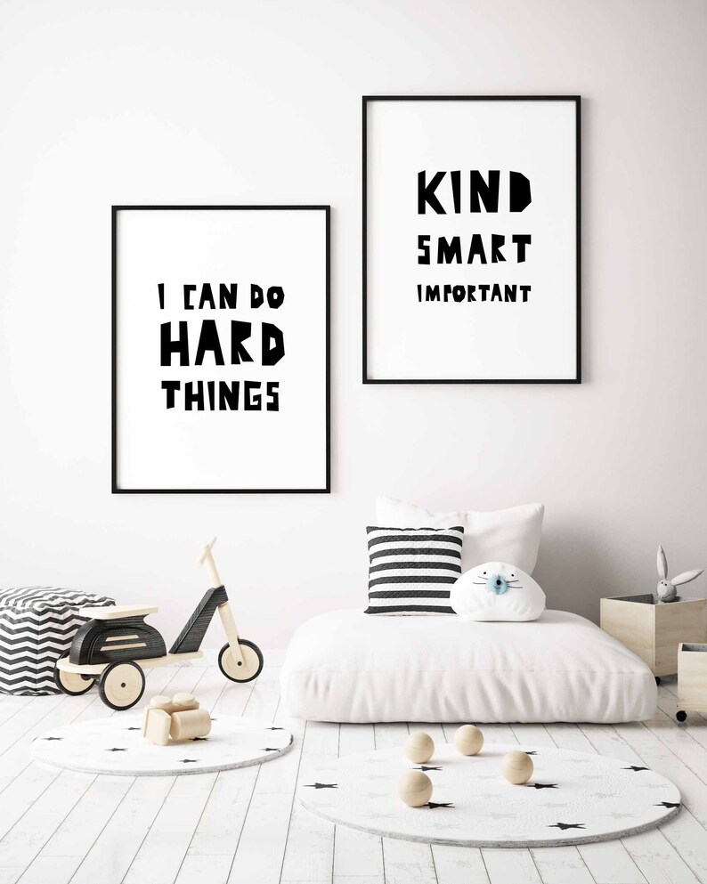 Kind Smart Important Print Motivational Quote Wall Art for Toddler Room ...
