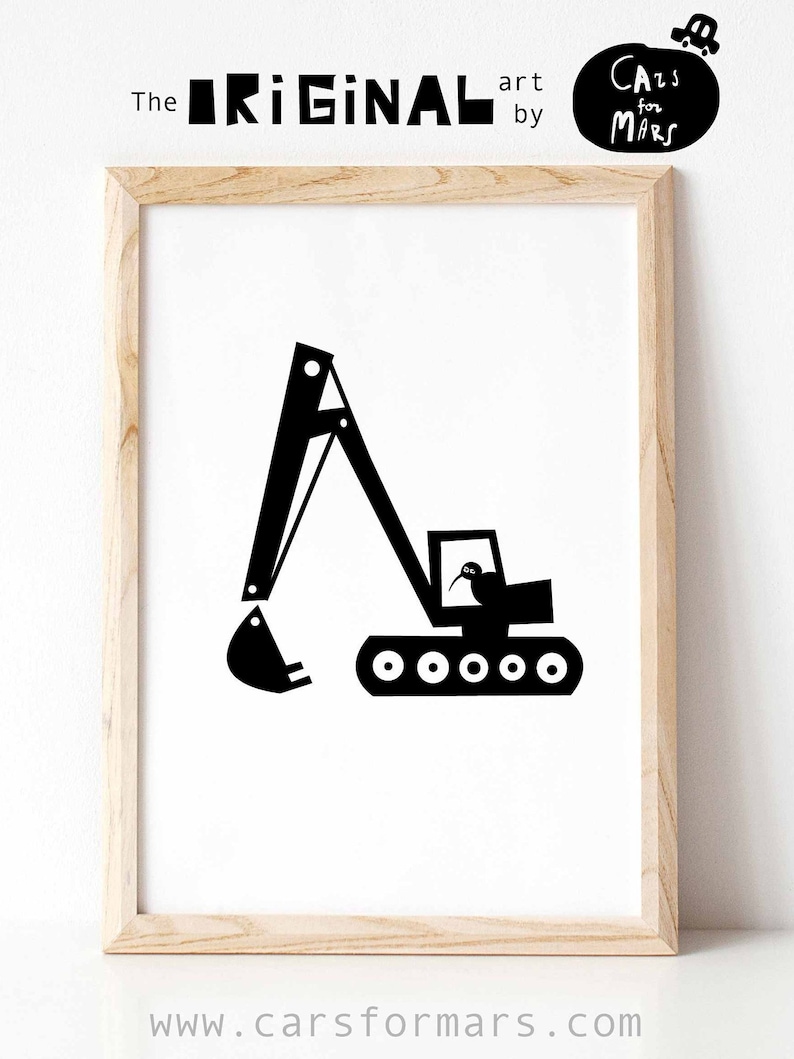 Tractor Print, Digger Print and Tow Truck Print, Set in Black and White ...