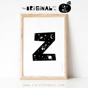 Space Themed Letter Z Print for Toddler Room Decor Featuring Rocket in ...