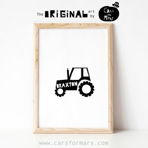 Custom Name Tractor Print in Black and White for Toddler Boy Room Decor ...
