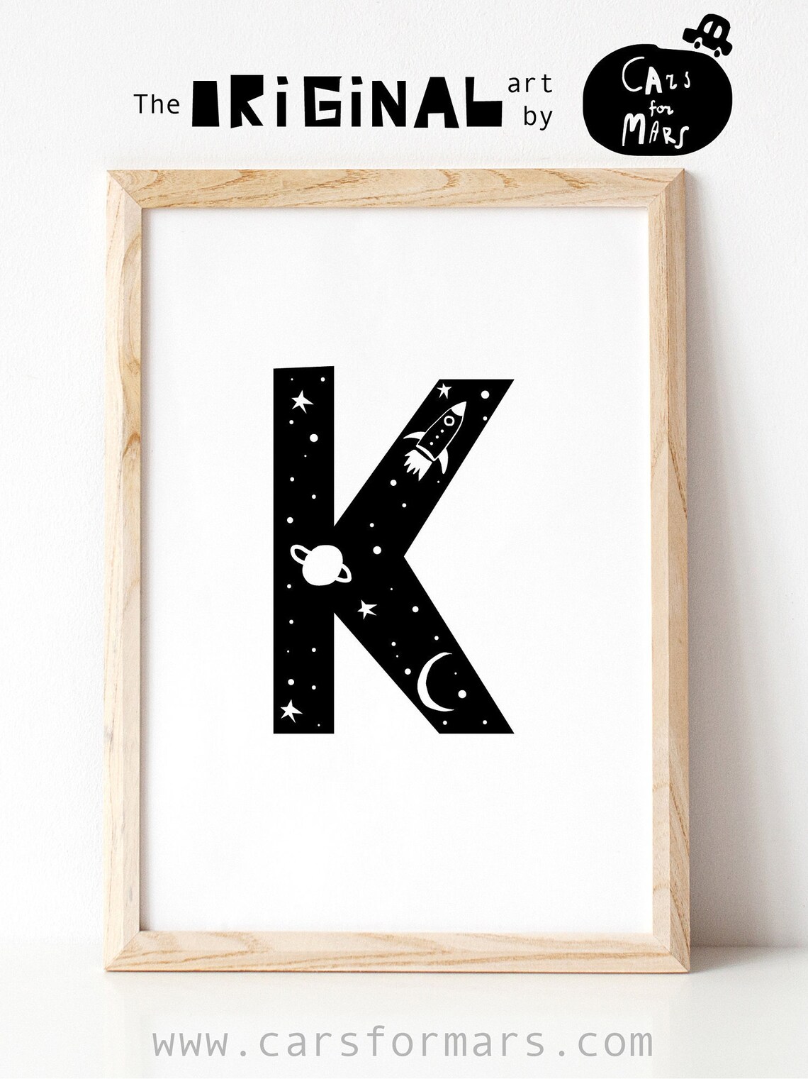 Space Themed Letter K Print for Toddler Room Decor Featuring Rocket in ...