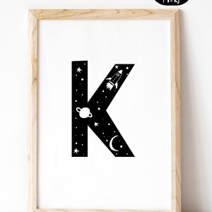 Space Themed Letter K Print for Toddler Room Decor Featuring Rocket in ...