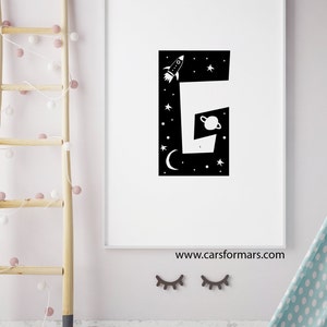 Space Themed Letter G Print for Toddler Room Decor Featuring Rocket in ...