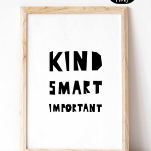 Kind Smart Important Print Motivational Quote Wall Art for Toddler Room ...