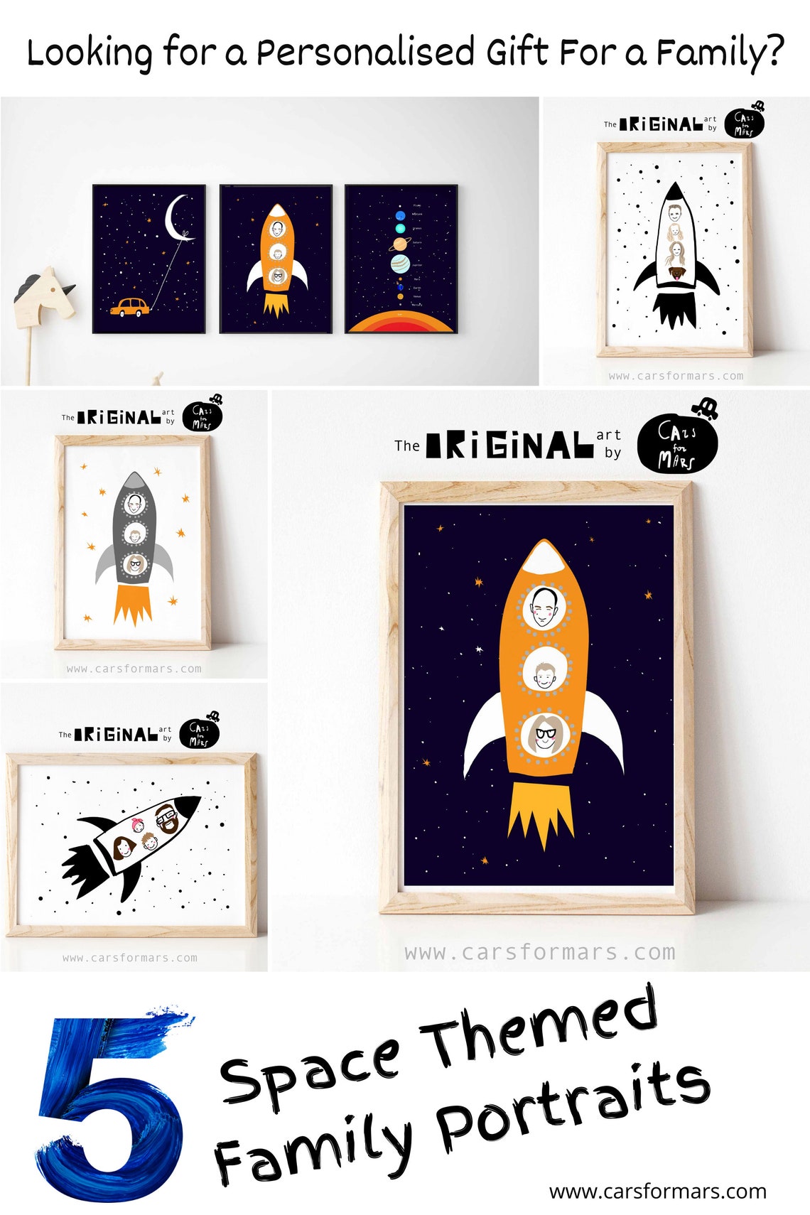 Space Theme Family Drawing From Photo Astronauts On The | Etsy