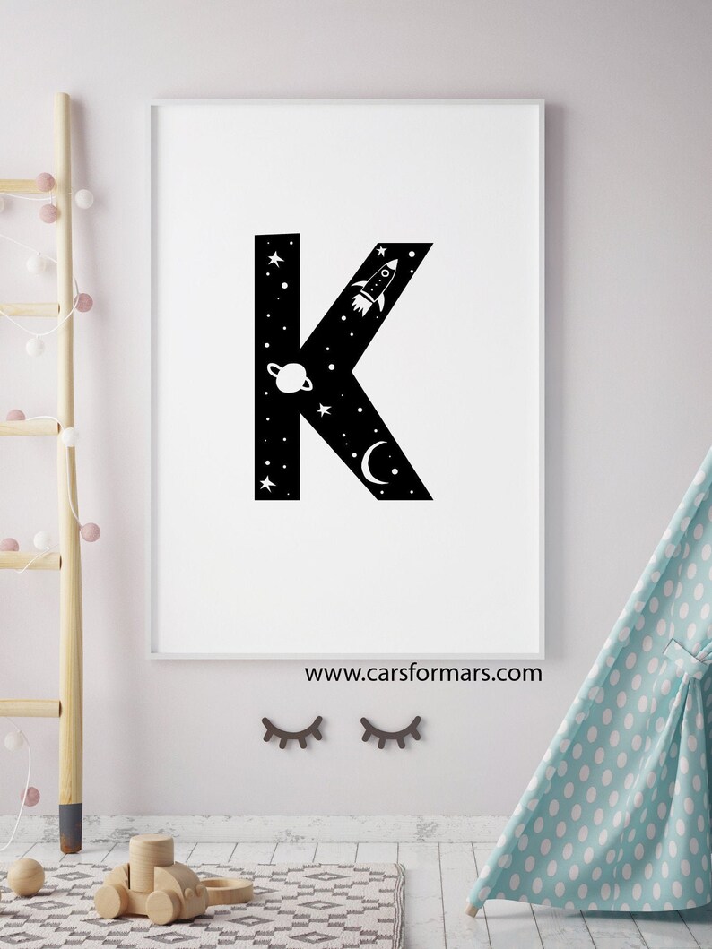 Space Themed Letter K Print for Toddler Room Decor Featuring | Etsy