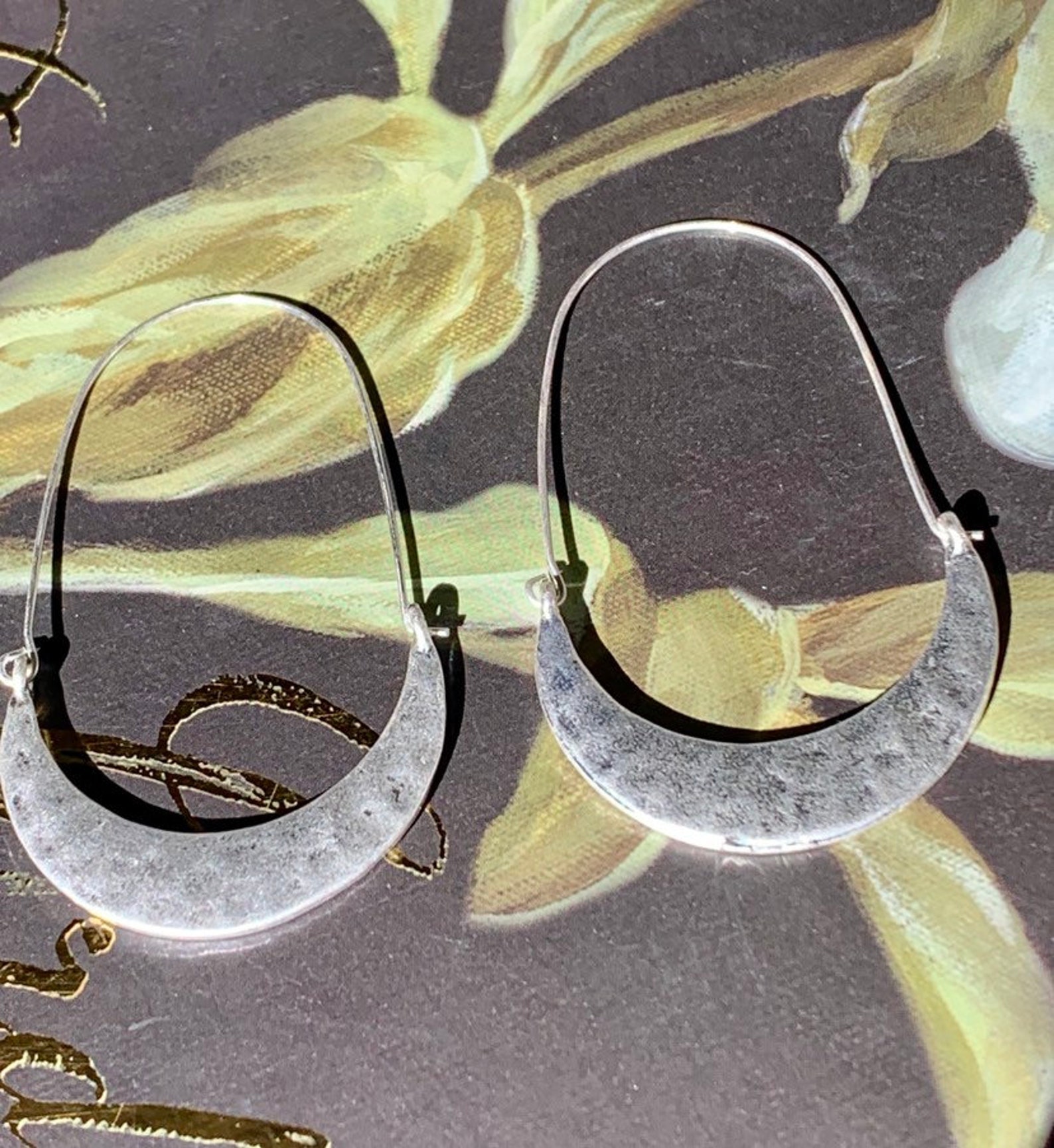 Hammered Metal Half Moon Earrings: Everyday Crescent Hoops - Etsy