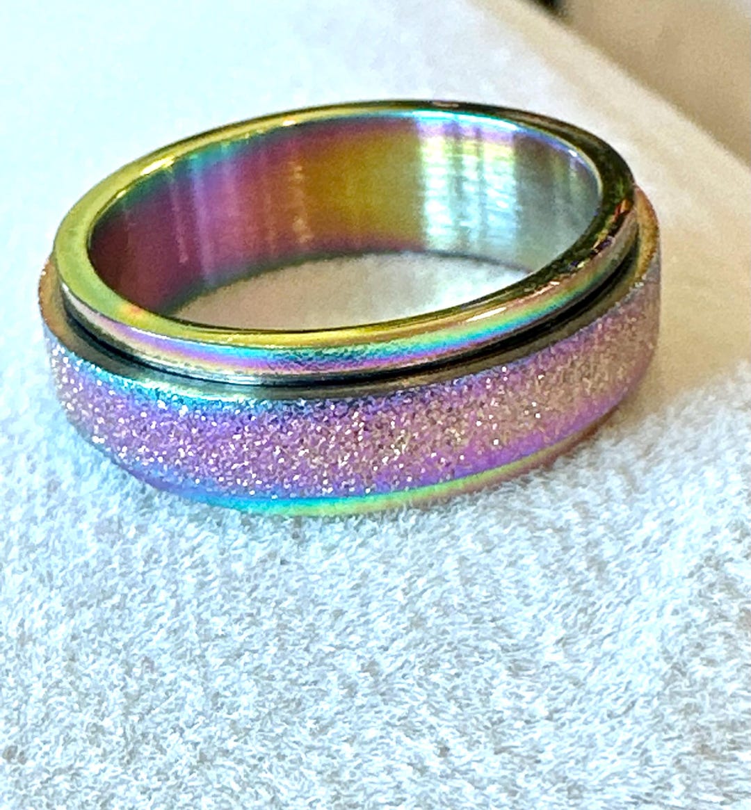Iridescent Rainbow Spinner Ring: Meditation Fidget Ring - Etsy
