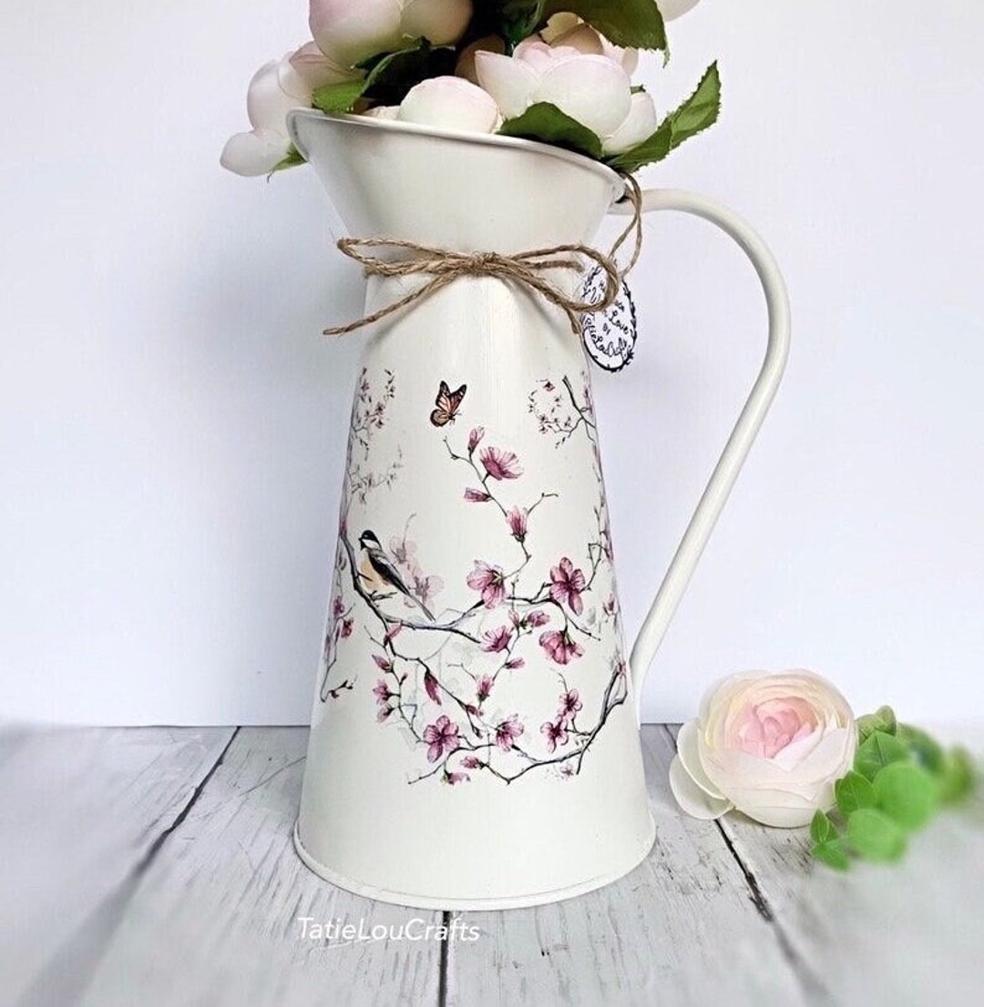 Cherry Blossom Pitcher Vase, Shabby Chic Vase, Gifts for Her, Farmhouse ...