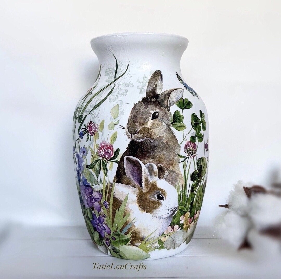 Bunny Glass Vase, Easter Decor, Vase for Flowers, Shabby Chic Vase ...