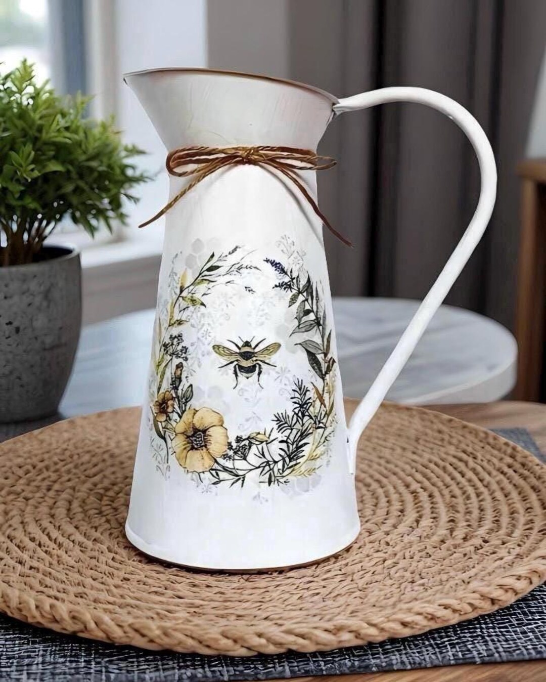 Decoupage Farmhouse Pitcher: Bee Wildflower Wreath Vase, Country ...