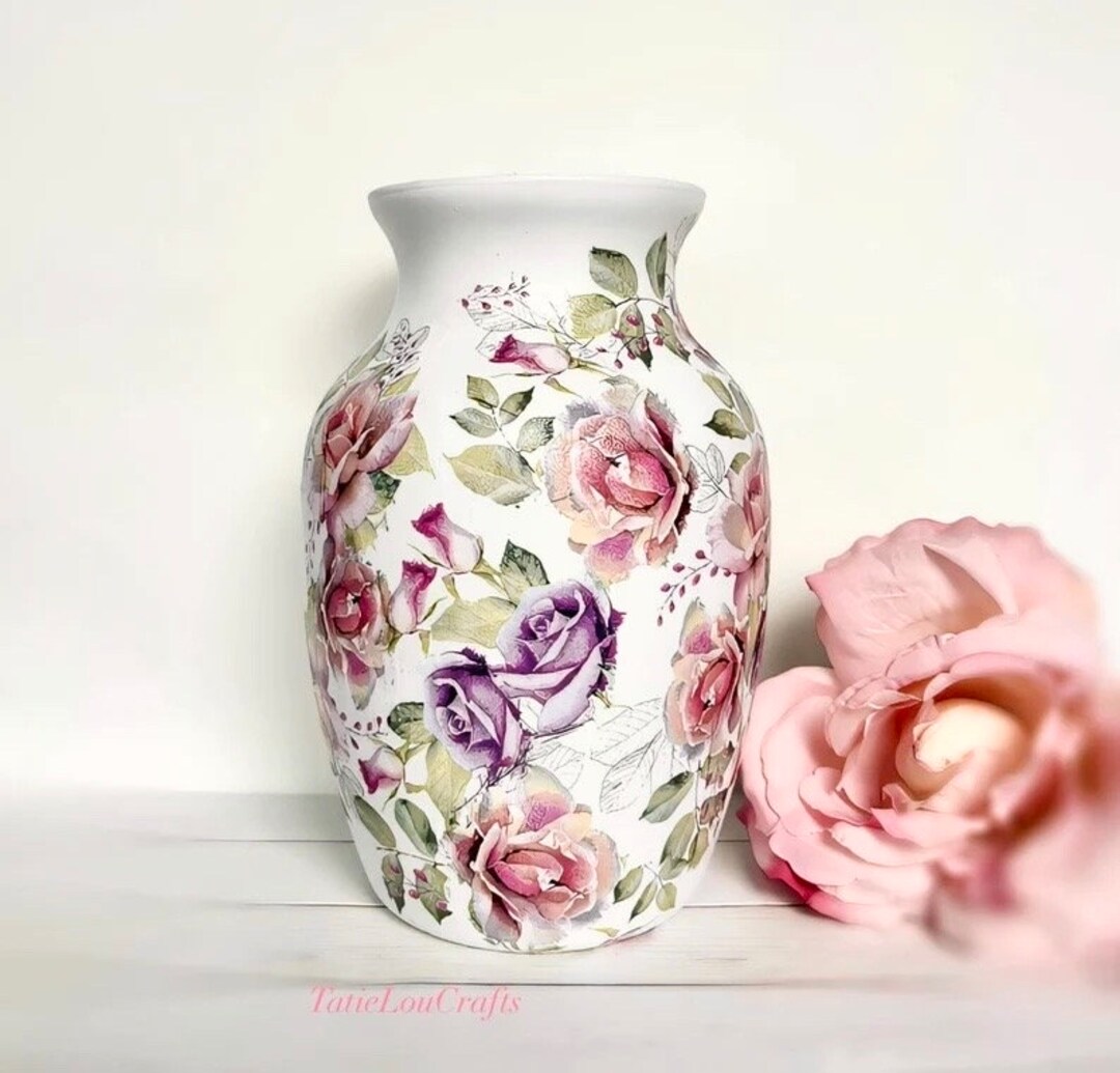 Rose Glass Vase, Mothers Day, Vase for Flowers, Shabby Chic Vase ...