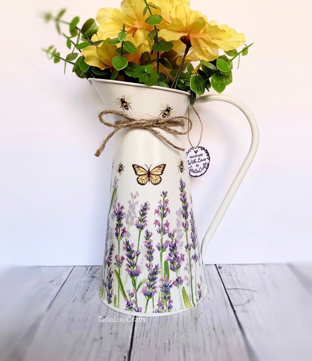 Rustic Lavender Bees & Butterfly Pitcher Vase Decoupage - Etsy