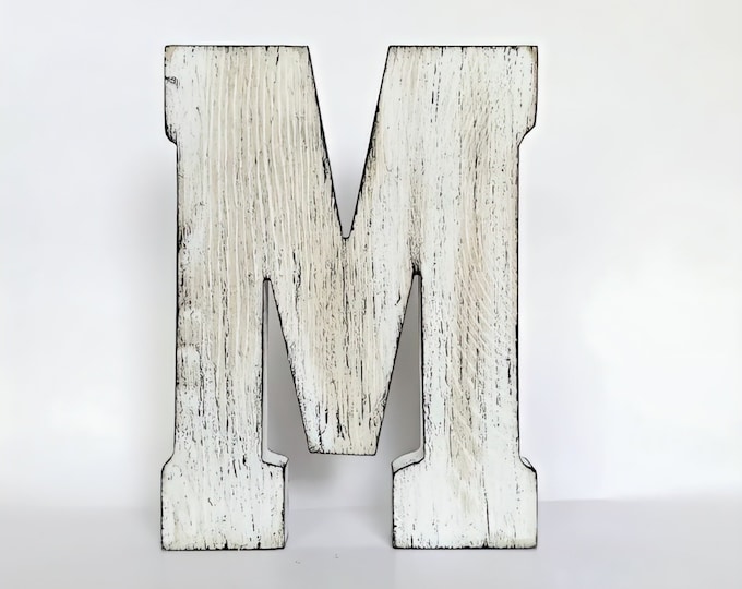LETTER ** M ** - Carved Mango Distressed Wood, 8"h - Antique White - Etsy