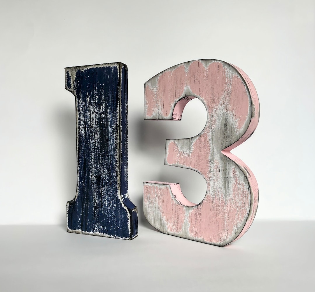 Distressed Wooden Numbers, Chunky Standing Numbers ,photo Prop Number ...