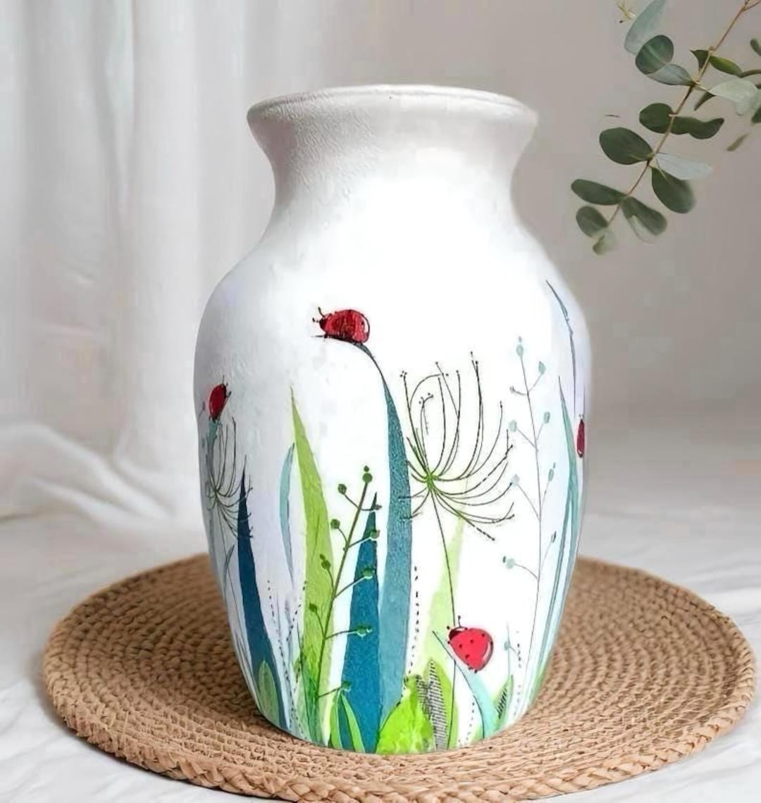 Decoupage Ladybug Glass Vase: Nature Inspired Decor, Bug Lovers. - Etsy
