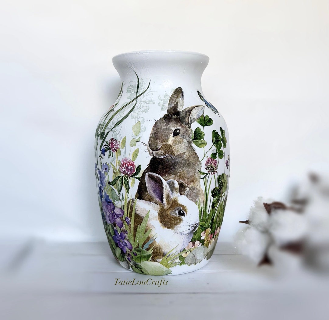 Bunny Glass Vase, Easter Decor, Vase for Flowers, Shabby Chic Vase ...