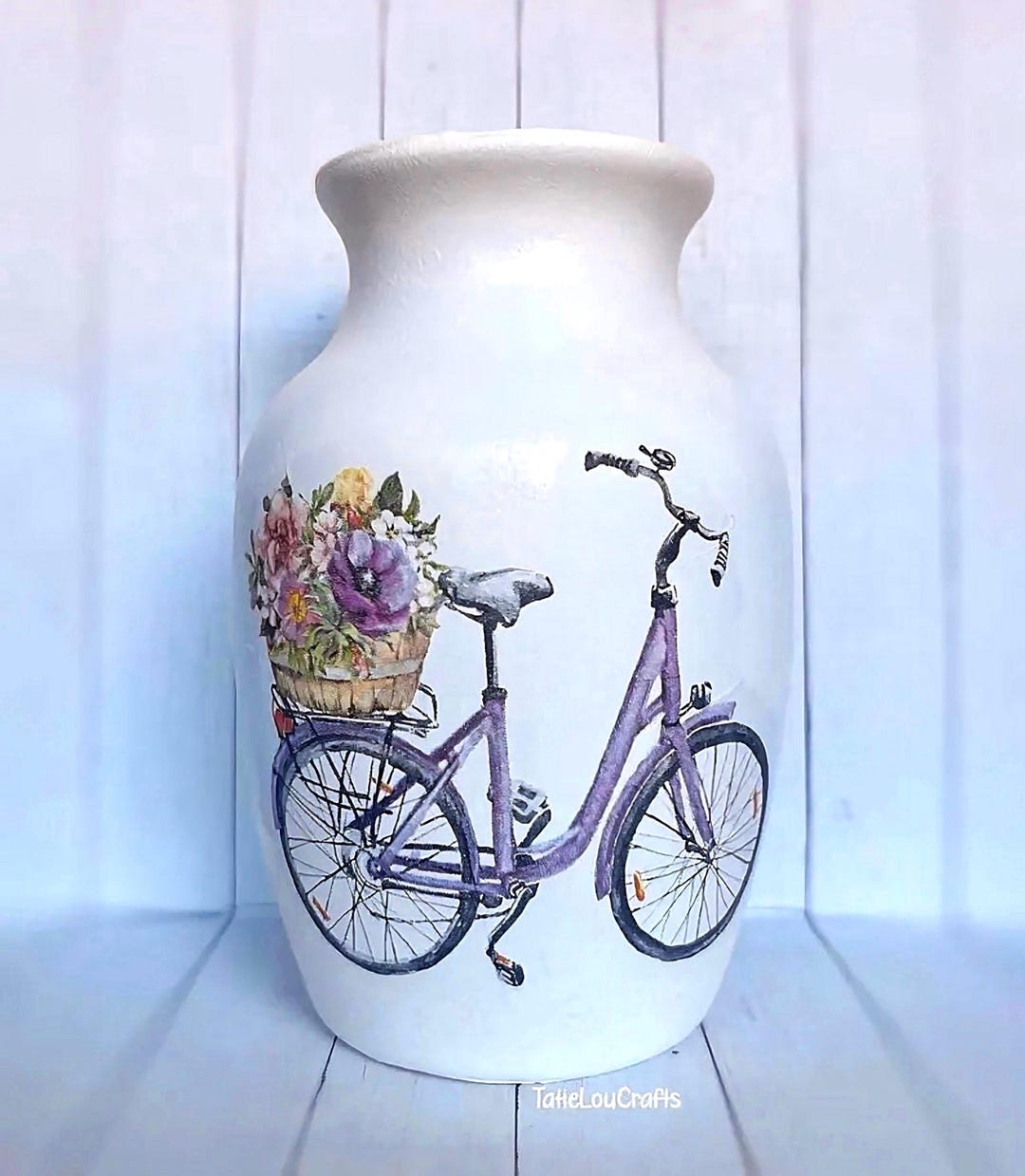 Purple Bicycle With Flowers, Decoupaged Bike Vase, Glass Vase,shabby ...