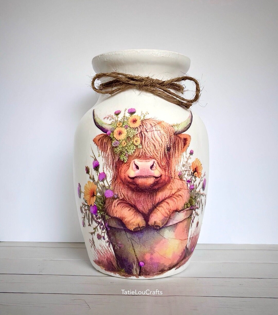 Highland Cow Glass Vase, Cow Home Decor, Vase for Flowers, Highland ...