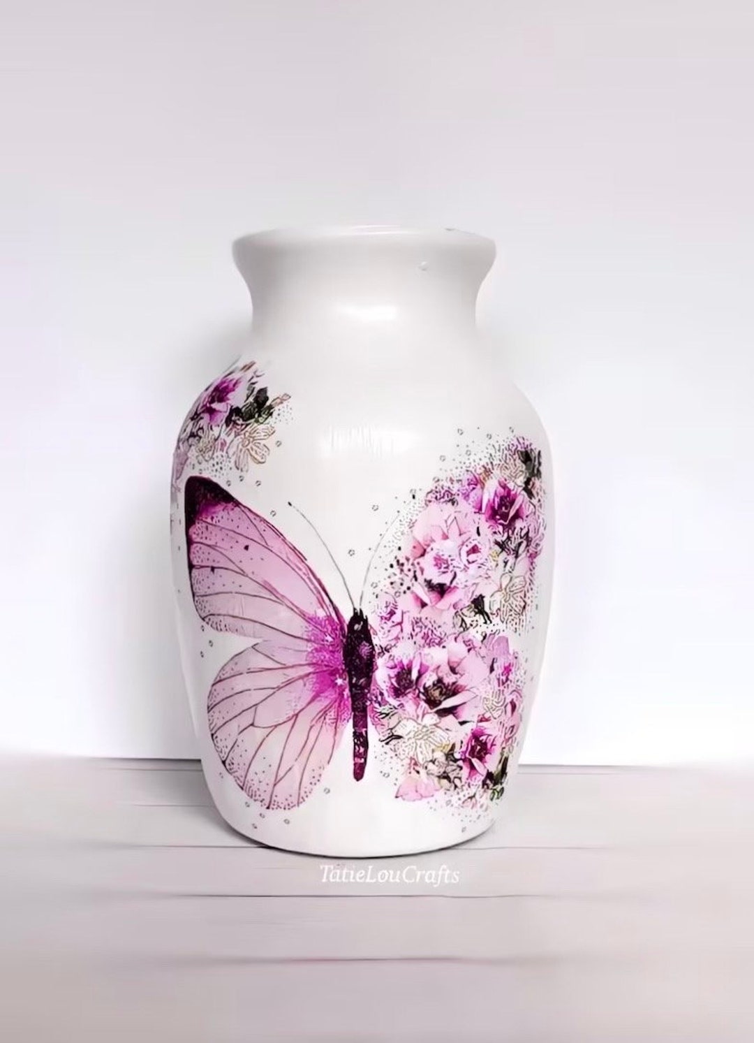 Butterfly Glass Vase, Decoupage Flower Vase, Shabby Chic Vase ...