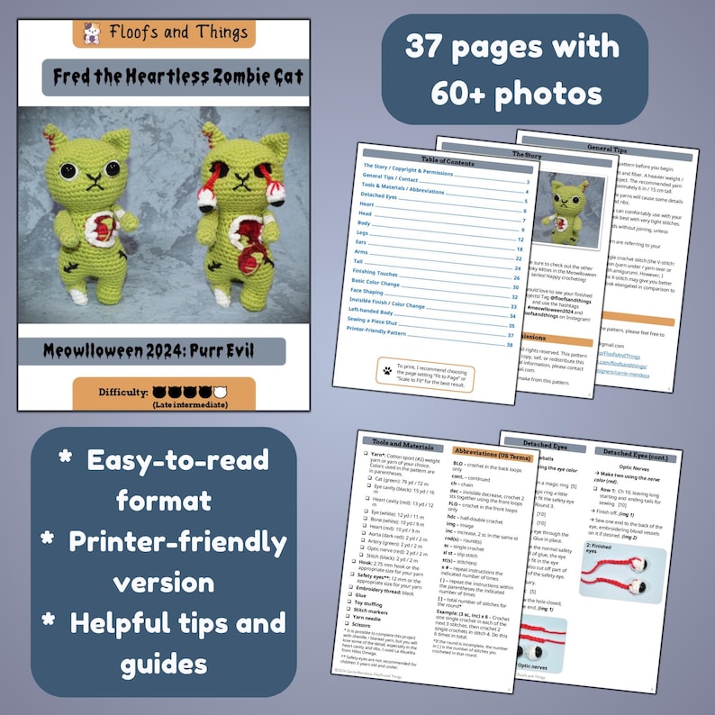 Zombie Cat Interactive Crochet Pattern by Floofs and Things, Halloween ...