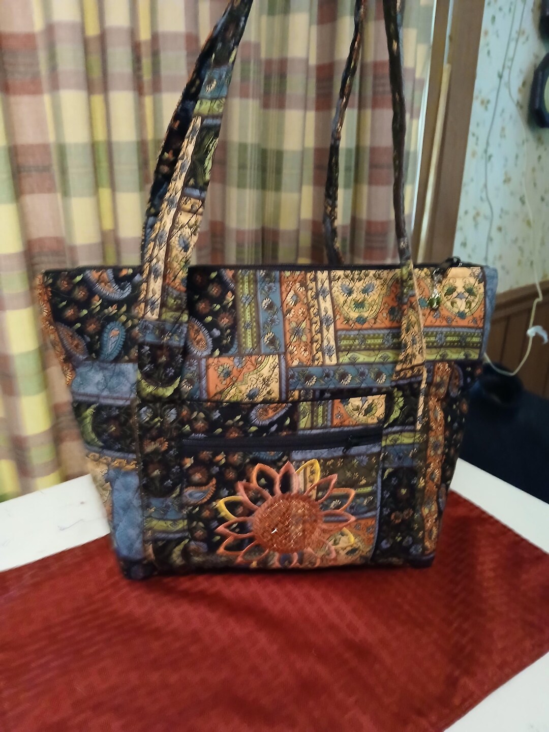 2 Strap Shoulder Purse With Emb. Sunflower Makeup Pouch Included With ...
