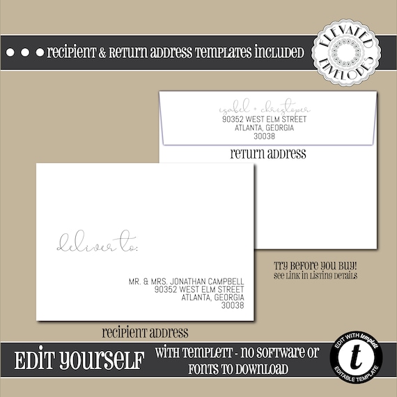EDITABLE ENVELOPE Template Templett Envelope ADDRESSING | Etsy