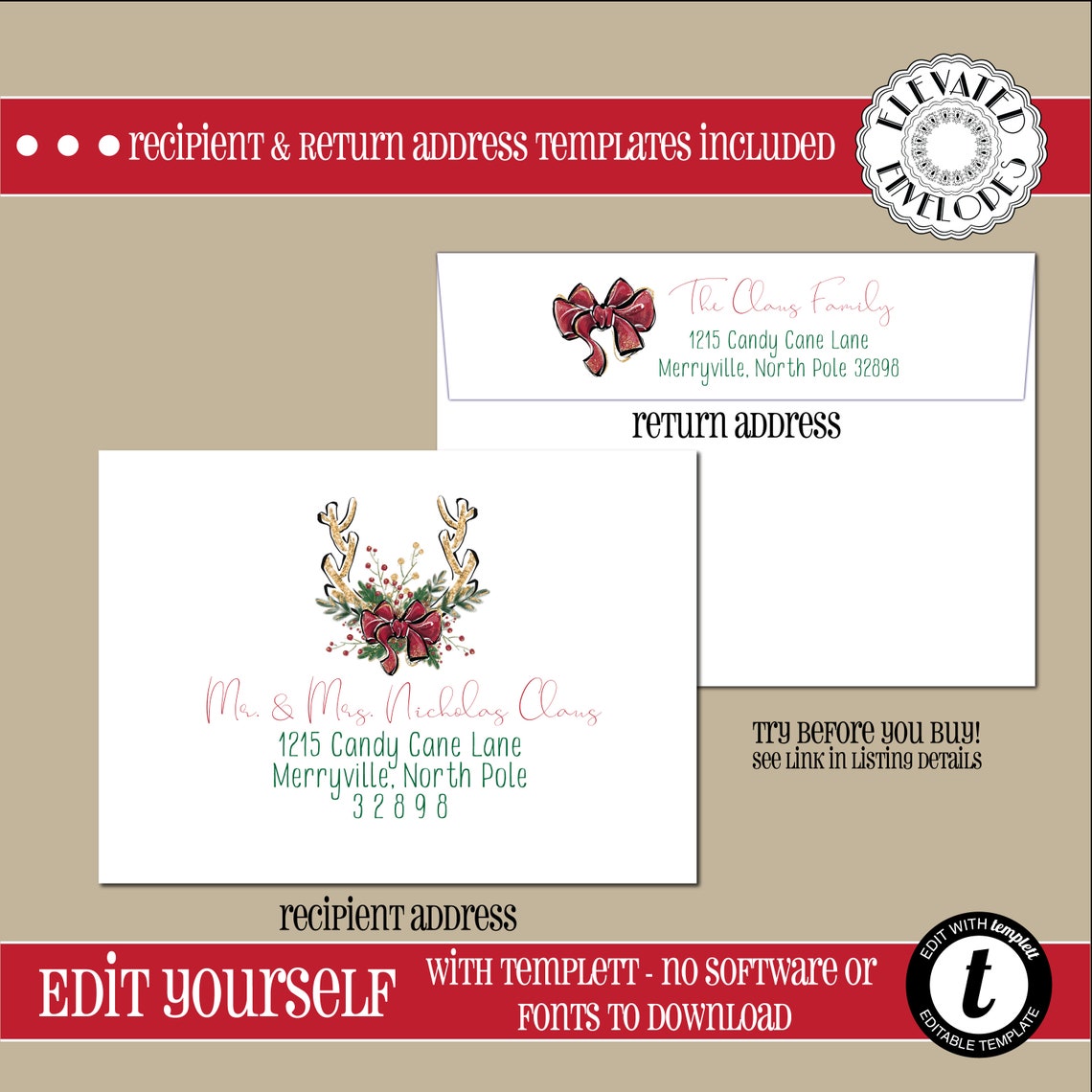 EDITABLE Christmas ENVELOPE Template, Templett, Christmas Envelope ...