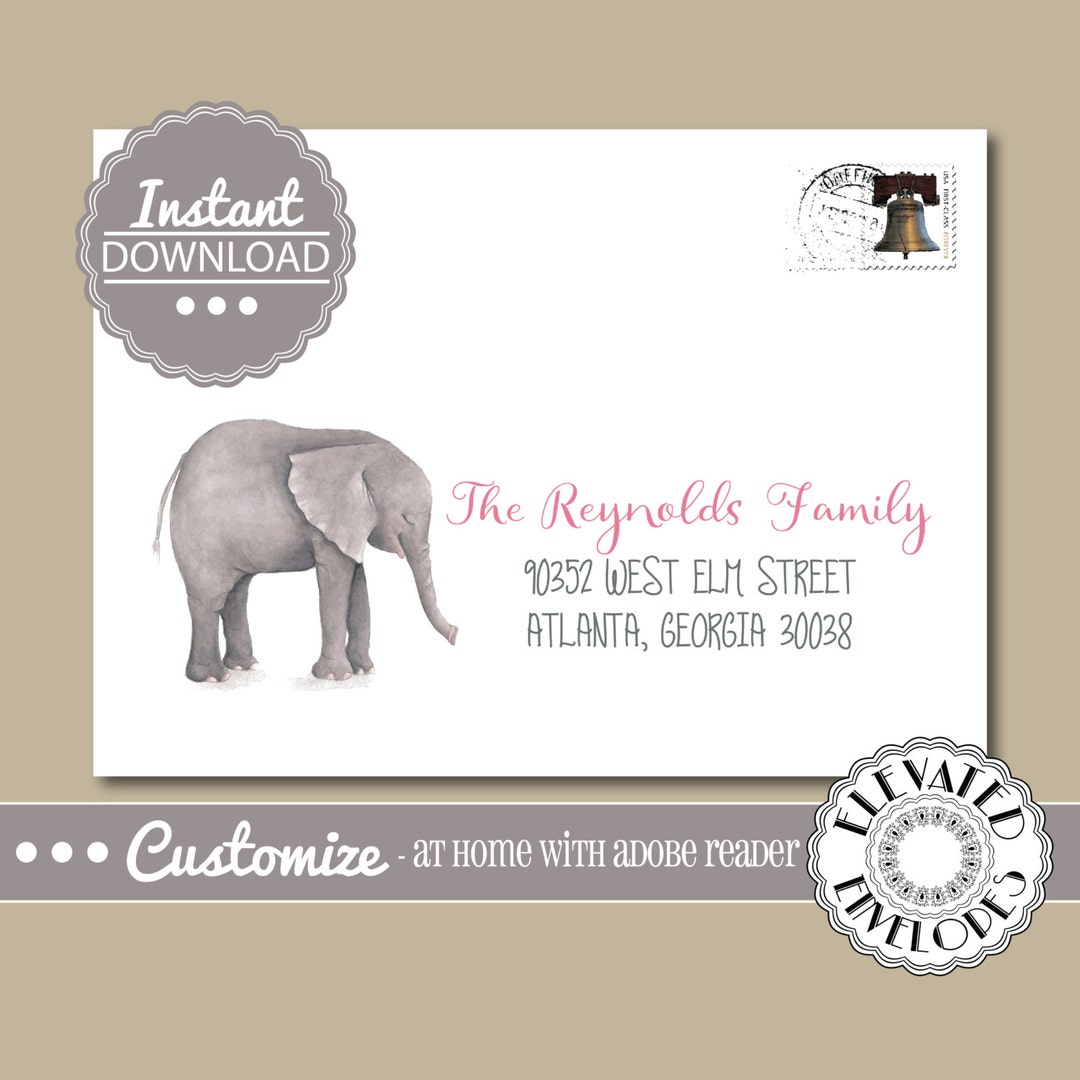 EDITABLE Baby Shower ENVELOPE Template,addressing,baby Shower,elephant ...