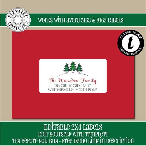 EDITABLE Christmas ADDRESS LABEL Template Envelope - Etsy