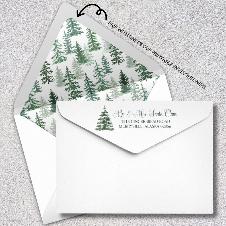 Christmas Digital Envelope Template for Canva | Snowy Trees | A7 Size ...