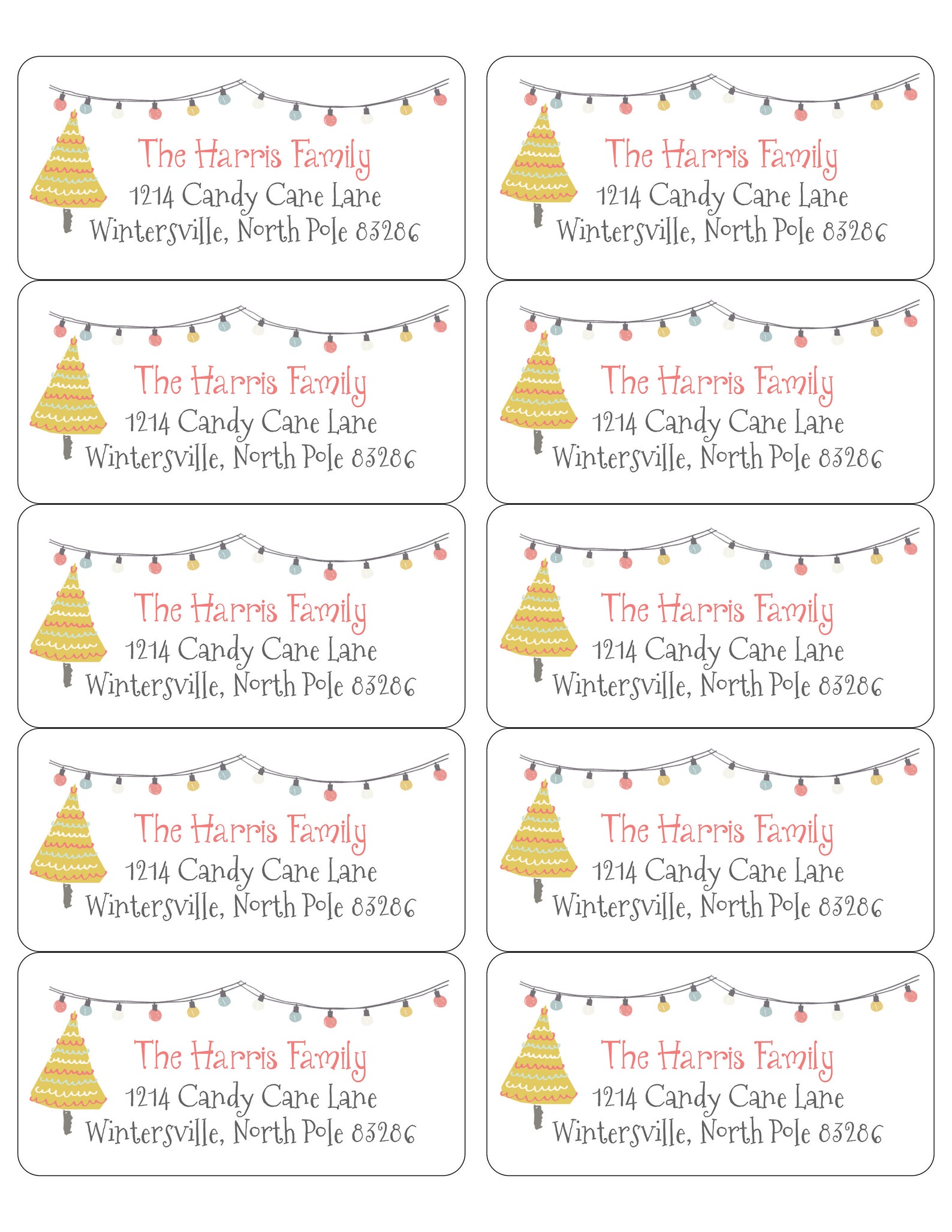EDITABLE Christmas ADDRESS LABEL Template, Envelope Addressing ...