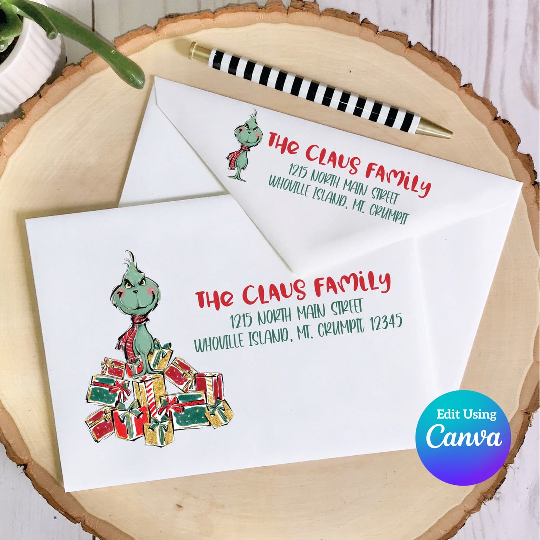 Christmas Digital Envelope Template for Canva | Grinchy Christmas | A7 ...