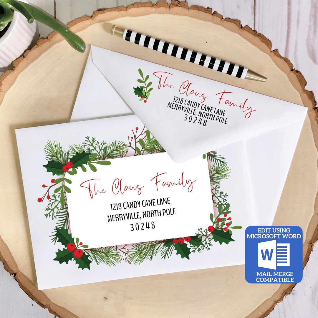 Printable Christmas Envelope Template for Microsoft Word | Mail Merge ...