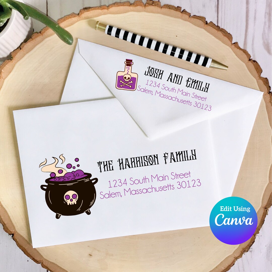 Halloween Digital Envelope Template for Canva | Poison Cauldron | A7 ...
