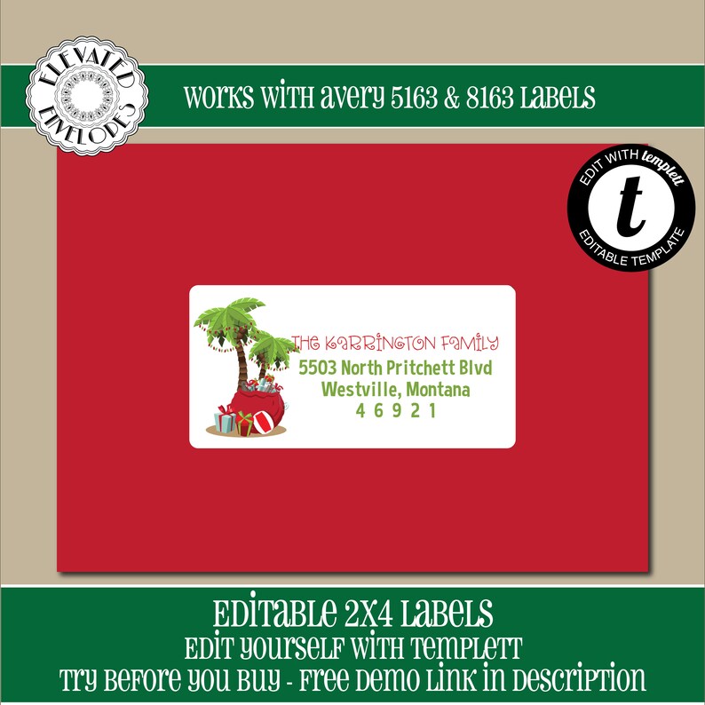 EDITABLE Christmas ADDRESS LABEL Template, Envelope Addressing ...