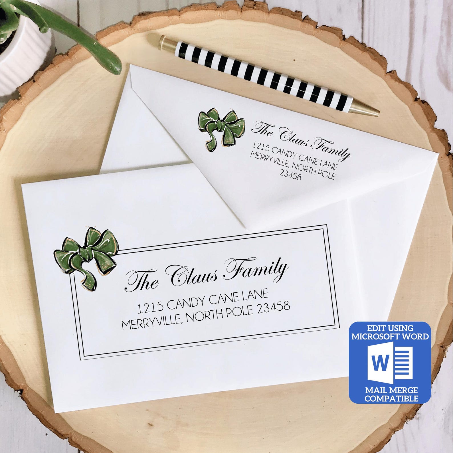 Editable Christmas Envelope Template for Microsoft Word | Mail Merge ...