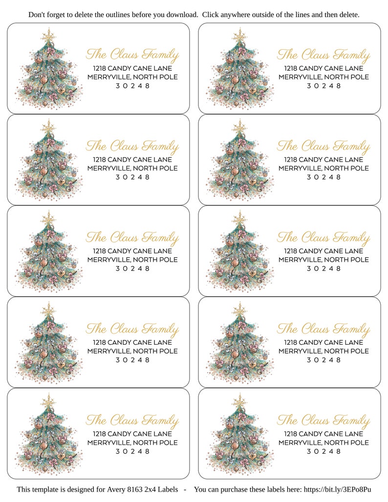 EDITABLE Christmas ADDRESS LABEL Template,2x4 Address Label, Addressing ...