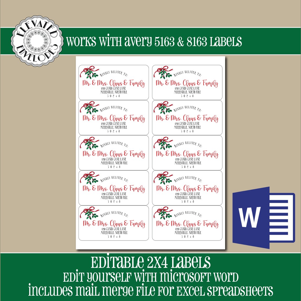EDITABLE Christmas ADDRESS LABEL Template,2x4 Address Label, Addressing ...