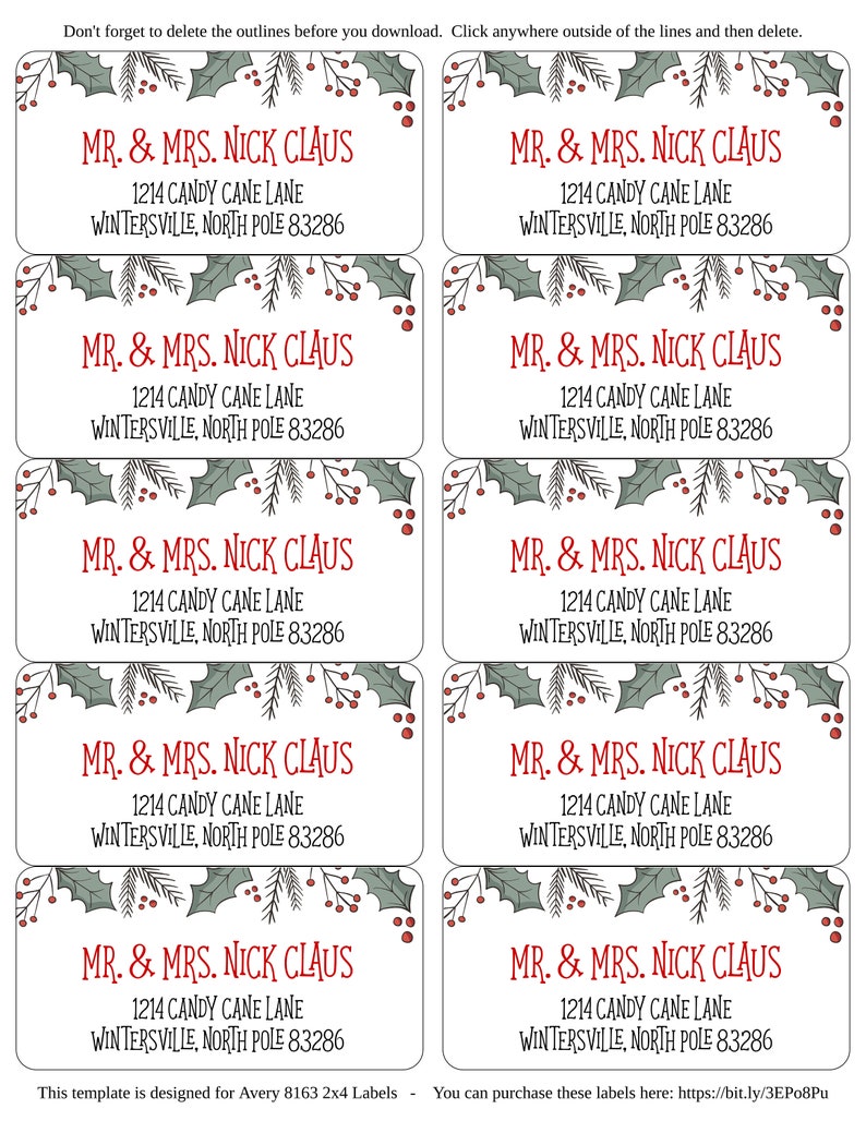 Editable Christmas Address Label Template, 2x4 Address Label ...