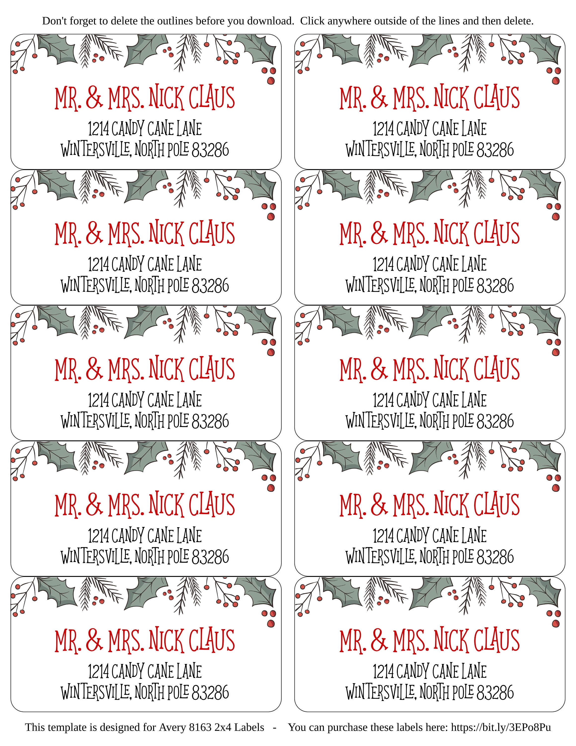 Editable Christmas Address Label Template, 2x4 Address Label ... Editable Christmas Address Label Template, 2x4 Address Label ...