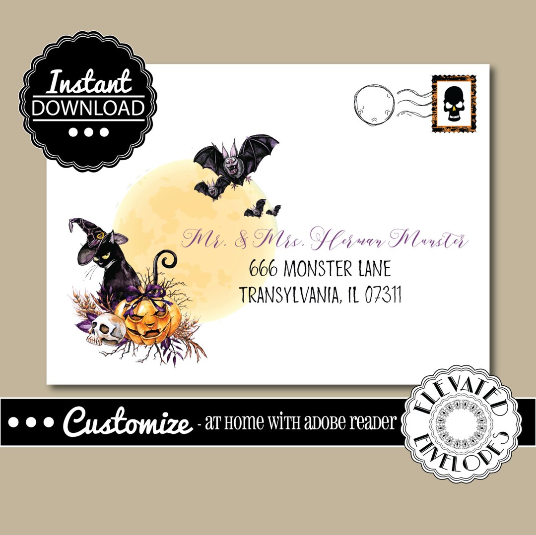 EDITABLE HALLOWEEN ENVELOPE Template,envelope Addressing,halloween,cat ...