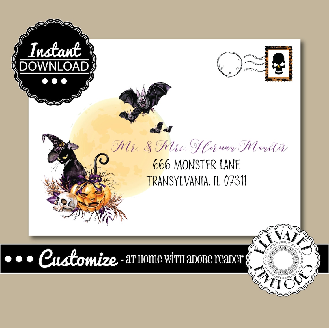 EDITABLE HALLOWEEN ENVELOPE Template,envelope Addressing,halloween,cat ...