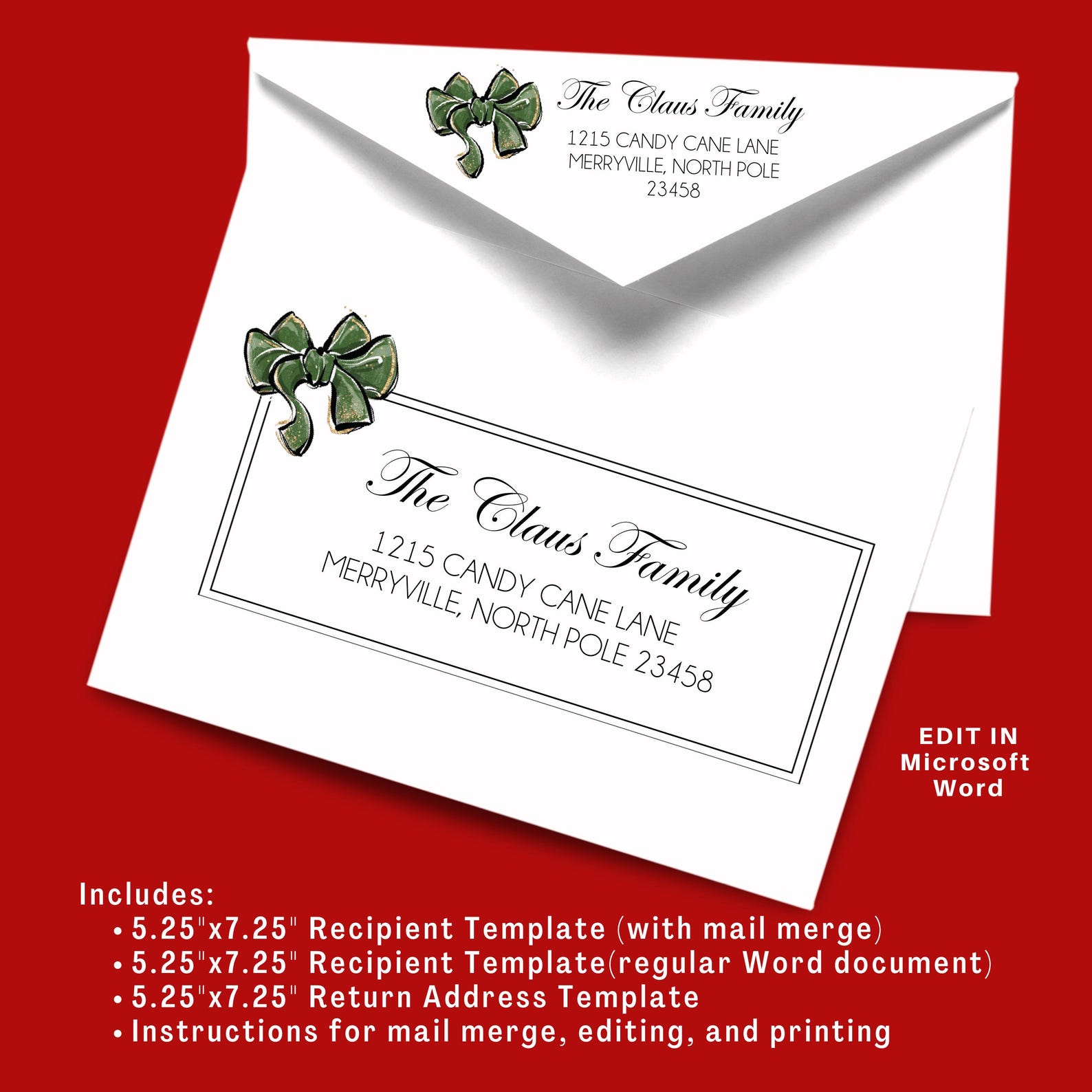 Editable Christmas Envelope Template for Microsoft Word | Mail Merge ...