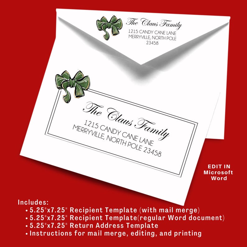 Editable Christmas Envelope Template for Microsoft Word | Mail Merge ...