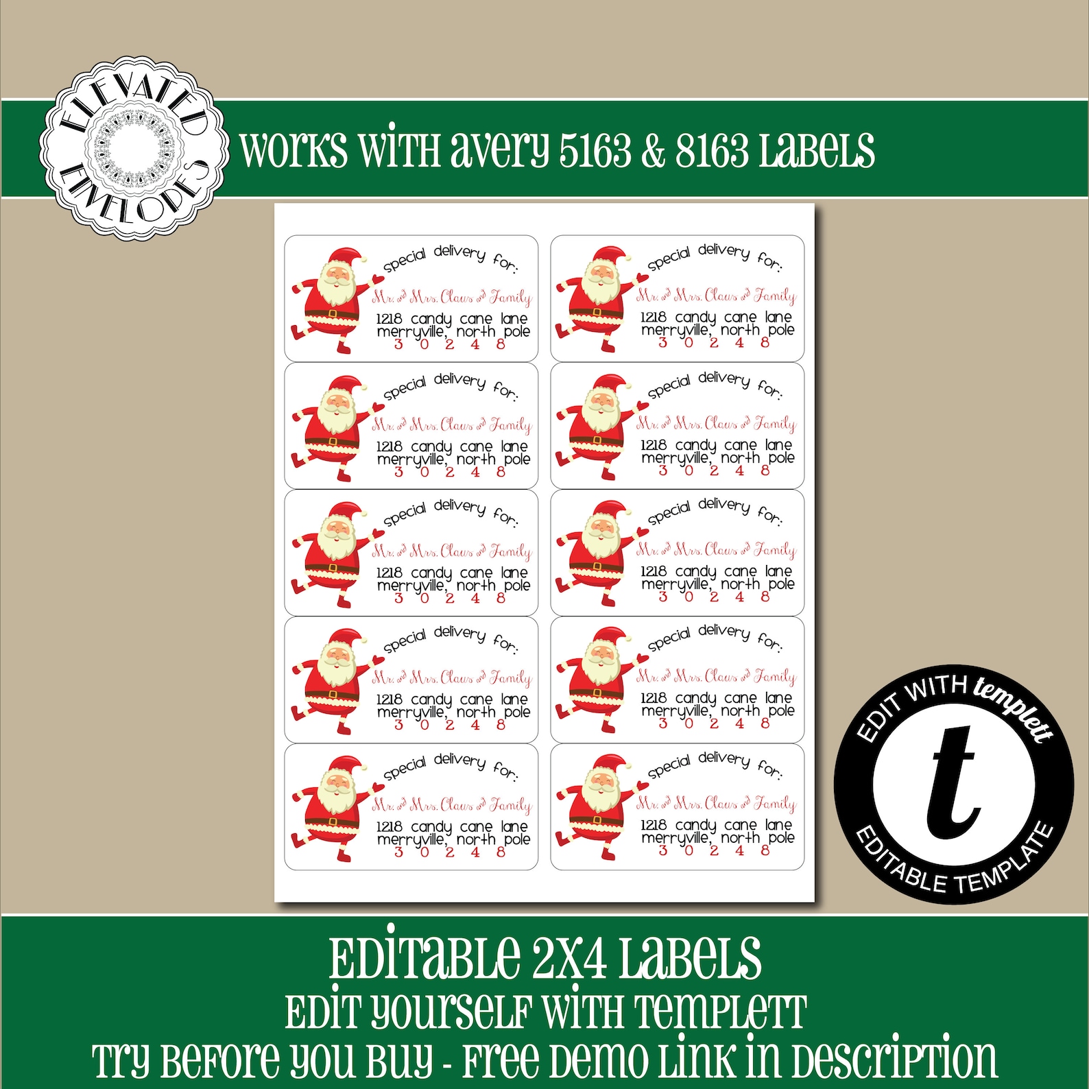 EDITABLE Christmas ADDRESS LABEL Template, Envelope Addressing ...